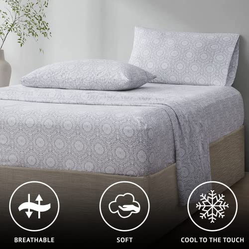 Comfort Spaces 100% Cotton Sheets King, Breathable, Naturally Cool Cotton Sheets, Soft Cotton Bed Sheets with 14" Elastic Pocket Fits up to 16" Mattress, All Seasons Sheet Set, Adelia Gray 4 Piece