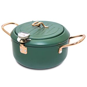 deep fryer pot by e-shine leisure kitchenware, japanese style tempura deep fryer with fahrenheit thermometer, small and easy clean, vintage green, diam. 9.5”