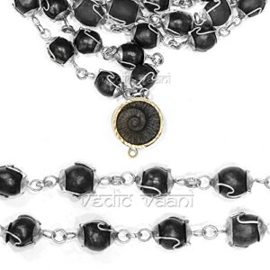 Vedic Vaani Shaligram Mala In German Silver Oval Beads Wearing For Shringar Deity Idol (1 Pcs)