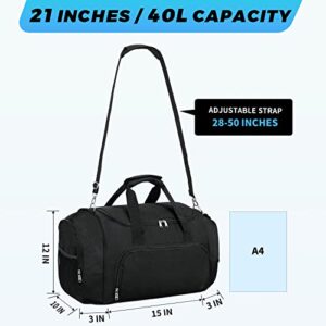 Vorspack Small Sports Duffle Bag - 40L/21 Inches Gym Bag for Women and Men Lightweight Duffel Bag with Water Bottle Pocket for Sports Gym Travel - Black