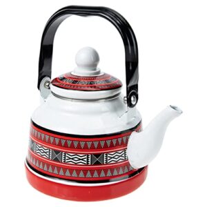 zerodeko 1.1l enamel tea kettle stovetop teapot porcelain enameled teakettle farmhouse geometric patterns hot water kettle pot for camping outdoor kitchen hotel red