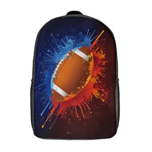 WZOMT American Football Backpacks for Teen Boys Girls Mens Women Water Fire Rugby Ball Blue Red Splash on Black Daypack College High Middle Elementary School Bookbags Large 17" Travel Bags