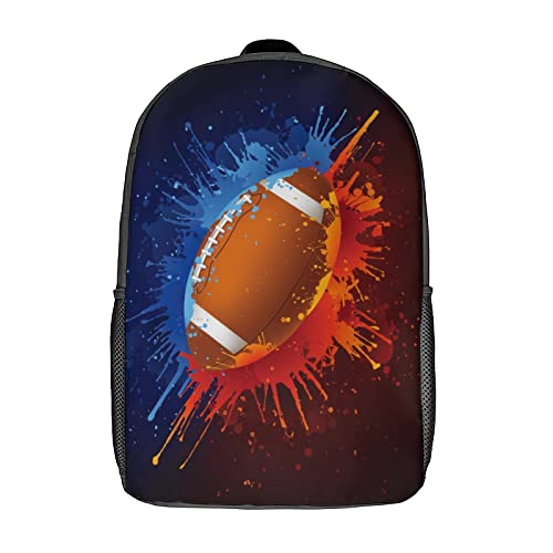 WZOMT American Football Backpacks for Teen Boys Girls Mens Women Water Fire Rugby Ball Blue Red Splash on Black Daypack College High Middle Elementary School Bookbags Large 17" Travel Bags