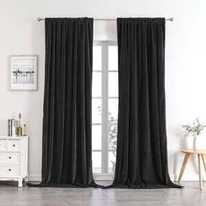 joydeco black velvet curtains 90 inch length 2 panels burg set, luxury rod pocket thermal insulated window blackout curtain, room darkening drapes for living dining room bedroom privacy