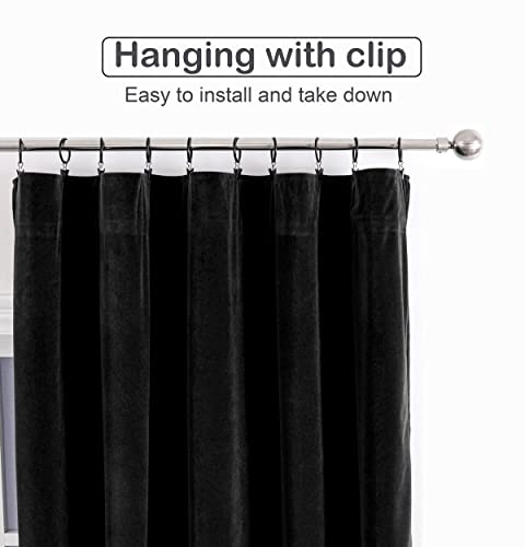 Joydeco Black Velvet Curtains 90 inch Length 2 Panels Burg Set, Luxury Rod Pocket Thermal Insulated Window Blackout Curtain, Room Darkening Drapes for Living Dining Room Bedroom Privacy