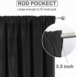 Joydeco Black Velvet Curtains 90 inch Length 2 Panels Burg Set, Luxury Rod Pocket Thermal Insulated Window Blackout Curtain, Room Darkening Drapes for Living Dining Room Bedroom Privacy