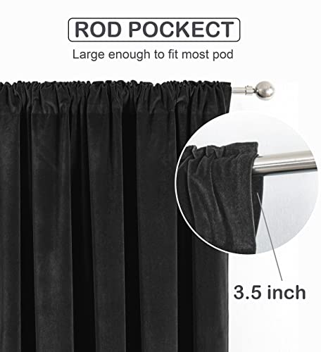 Joydeco Black Velvet Curtains 90 inch Length 2 Panels Burg Set, Luxury Rod Pocket Thermal Insulated Window Blackout Curtain, Room Darkening Drapes for Living Dining Room Bedroom Privacy