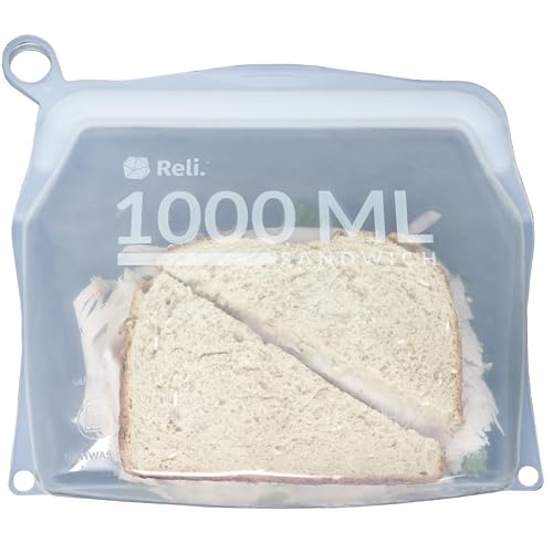 Reli. Reusable Silicone Bag (1 Pack) | Sandwich (1000 ml), Clear | Silicone Bag for Food Storage | Reusable Food Storage Bag for Food, Meal Prep, Storage | Leak-Proof, Dishwasher/Freezer Safe