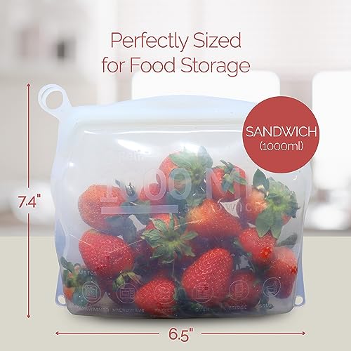 Reli. Reusable Silicone Bag (1 Pack) | Sandwich (1000 ml), Clear | Silicone Bag for Food Storage | Reusable Food Storage Bag for Food, Meal Prep, Storage | Leak-Proof, Dishwasher/Freezer Safe