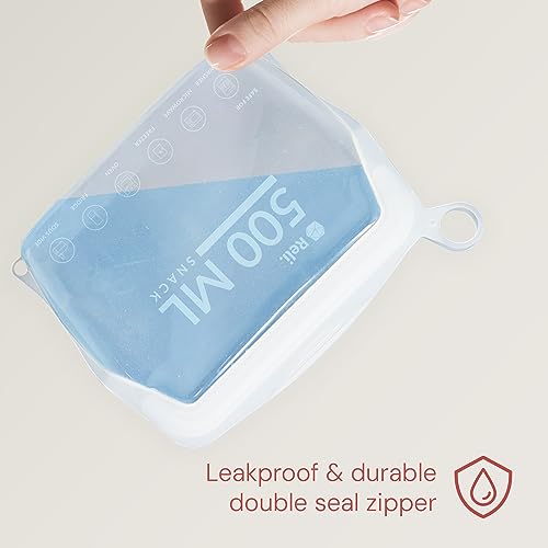 Reli. Reusable Silicone Bag (1 Pack) | Snack (500 ml), Clear | Silicone Bag for Food Storage | Small Reusable Food Storage Bag for Food, Meal Prep, Storage | Leak-Proof, Dishwasher/Freezer Safe