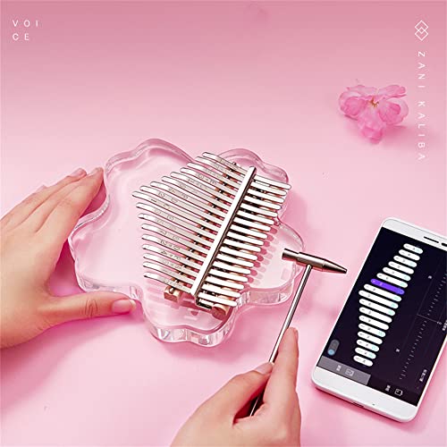 LKJYBG 17-Tone Kalimba with Piano Box,Cherry Blossoms Shape Thumb Piano Acrylic Finger Piano Gifts with Tune Hammer Study Instruction Digital Audio Tone Key Sticker for Kids and Adults Beginners