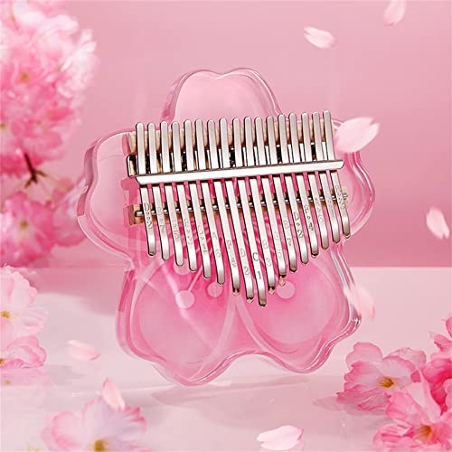 LKJYBG 17-Tone Kalimba with Piano Box,Cherry Blossoms Shape Thumb Piano Acrylic Finger Piano Gifts with Tune Hammer Study Instruction Digital Audio Tone Key Sticker for Kids and Adults Beginners