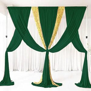 Emerald Green Backdrop Curtains 10FTx10FT 2 Panels Chiffon Fabric Wedding Drapes Semi Sheer Curtains for Backdrop Baby Shower Background Photography Backdrop Drapes for Arch Party Birthday Decoraions