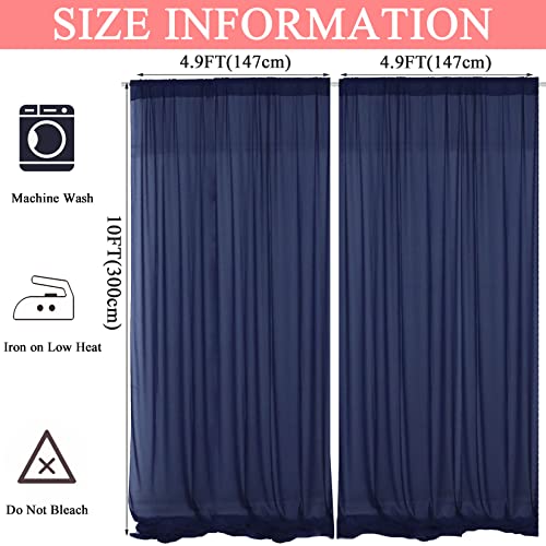 Navy Blue Sheer Curtains Chiffon Backdrop Curtains 10X10 FT 2 Panels Wedding Arch Drapes Sheer Backdrop Drapes Wedding Arch Draping Fabric Photo Background for Wedding Shower Decoration Tulle Backdrop