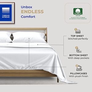 THREAD SPREAD 100% Cotton California King Sheet Sets - 400 Thread Count 4 Piece Cal King Sheet Set - Soft, Breathable Cooling Sheets - Deep Pocket Cal King Cotton Bedsheets - Sateen Bedsheet (White)