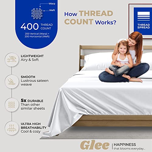 THREAD SPREAD 100% Cotton California King Sheet Sets - 400 Thread Count 4 Piece Cal King Sheet Set - Soft, Breathable Cooling Sheets - Deep Pocket Cal King Cotton Bedsheets - Sateen Bedsheet (White)