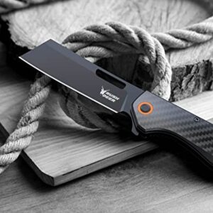 Rush Deer D2 Steel Blade Pocket Knife,Folding Knife with Clip & Carbon Fiber Handle,EDC Knife Utility Knife for Hiking Camping Fishing Work Outdoor Etc.Unique Gifts for Men Women Dad Husband Boyfriend