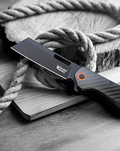 Rush Deer D2 Steel Blade Pocket Knife,Folding Knife with Clip & Carbon Fiber Handle,EDC Knife Utility Knife for Hiking Camping Fishing Work Outdoor Etc.Unique Gifts for Men Women Dad Husband Boyfriend