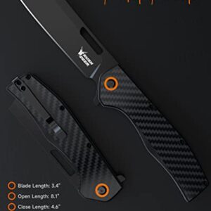 Rush Deer D2 Steel Blade Pocket Knife,Folding Knife with Clip & Carbon Fiber Handle,EDC Knife Utility Knife for Hiking Camping Fishing Work Outdoor Etc.Unique Gifts for Men Women Dad Husband Boyfriend