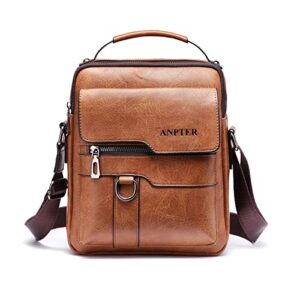 messenger bag for men crossbody shoulder purse small vintage pu leather satchel pouch side crossover handbag (men messenger bag for brown)