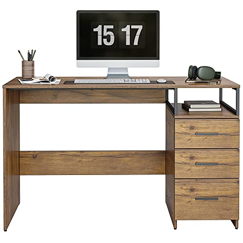 CubiCubi Computer Desk with Drawers, 47 Inch Home Office Desk, Study Writing Table, Modern Office Desk, Fir