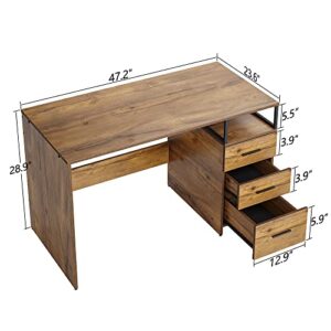 CubiCubi Computer Desk with Drawers, 47 Inch Home Office Desk, Study Writing Table, Modern Office Desk, Fir