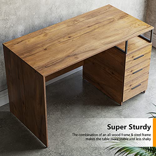 CubiCubi Computer Desk with Drawers, 47 Inch Home Office Desk, Study Writing Table, Modern Office Desk, Fir