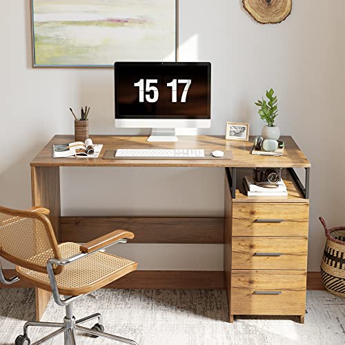 CubiCubi Computer Desk with Drawers, 47 Inch Home Office Desk, Study Writing Table, Modern Office Desk, Fir