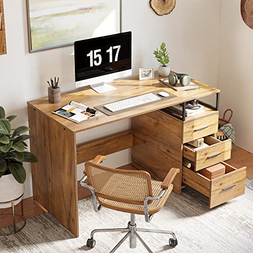 CubiCubi Computer Desk with Drawers, 47 Inch Home Office Desk, Study Writing Table, Modern Office Desk, Fir