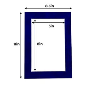 8.5x11 Mat for 5.5x8.5 Photo - Precut Royal Blue Suede Picture Matboard for Frames 8.5 x 11 Inches - Bevel Cut to Display Art 5.5 x 8.5 - Acid Free Pack of 100 MATS with Backing Boards & Clear Bags