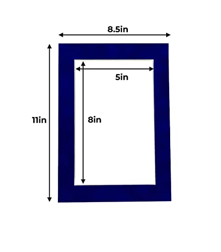 8.5x11 Mat for 5.5x8.5 Photo - Precut Royal Blue Suede Picture Matboard for Frames 8.5 x 11 Inches - Bevel Cut to Display Art 5.5 x 8.5 - Acid Free Pack of 100 MATS with Backing Boards & Clear Bags