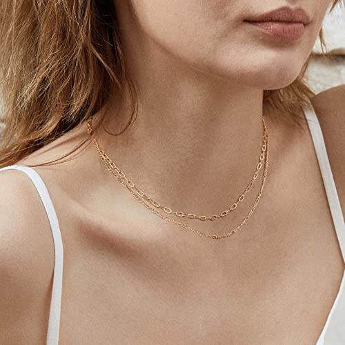 LOYATA 14K Gold Plated Choker Necklace Bohemia Sequin Coins Delicate Chain Necklace with CZ Evil Eye Hamsa Hand Necklace for Women