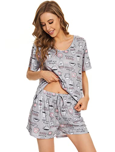 Fuezosst Womens Pajama Sets Short Sleeves 2 Pieces Lounge Outfits Set with Pockets