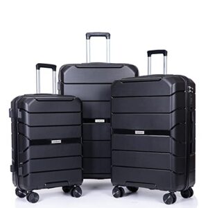 travelhouse luggage 3 piece set suitcase with spinner wheels tsa locks pp luggage hardside carry on 20in 24in 28in for unisex (black)