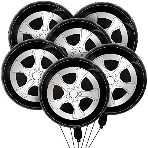 6 Pcs Wheel tire Balloons 18 Inch Race Car Balloons Race Car Party Decorations Car Foil Balloons Large Car Birthday Party Supplies Car Theme Party Decorations Black White