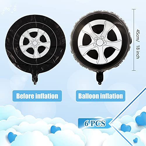 6 Pcs Wheel tire Balloons 18 Inch Race Car Balloons Race Car Party Decorations Car Foil Balloons Large Car Birthday Party Supplies Car Theme Party Decorations Black White