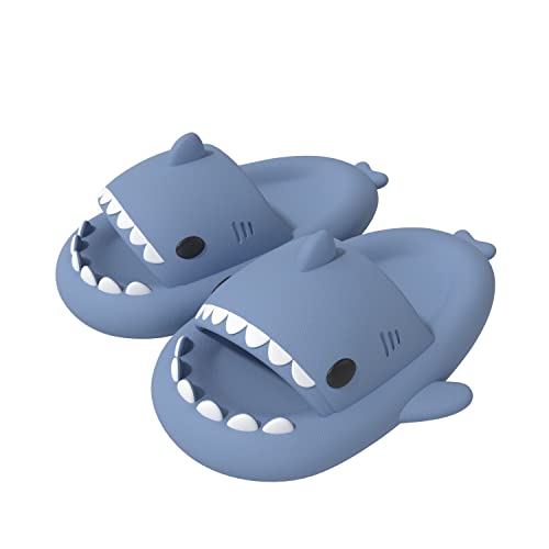 ChayChax Boys Girls Cloud Shark Slides Novelty Sandals Toddlers Cute Non-Slip Beach Pool Shower Slippers with Comfy Cushioned Thick Sole，Haze Blue，3-4 Big Kid