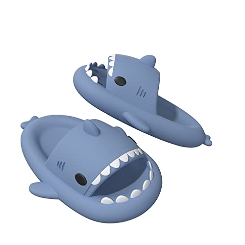 ChayChax Boys Girls Cloud Shark Slides Novelty Sandals Toddlers Cute Non-Slip Beach Pool Shower Slippers with Comfy Cushioned Thick Sole，Haze Blue，3-4 Big Kid