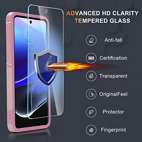 Motorola Moto G Stylus 5G 2022 Case with Tempered Glass Screen Protector,Heavy Duty Rugged Shockproof Full Body Protective Phone Cover,Cute Pink