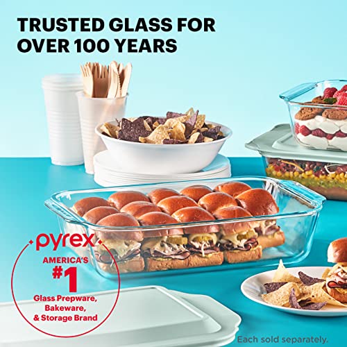 Pyrex Deep 9x13-Inch Glass Baking Dish with Lid, Deep Casserole Dish, Glass Food Container, Oven, Freezer and Microwave Safe, Clear Container