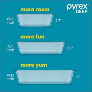 Pyrex Deep 9x13-Inch Glass Baking Dish with Lid, Deep Casserole Dish, Glass Food Container, Oven, Freezer and Microwave Safe, Clear Container