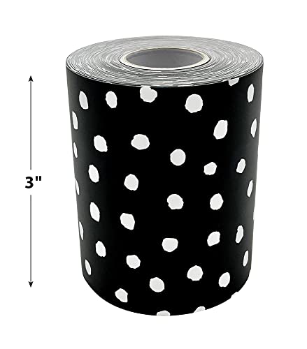 Teacher Created Resources White Painted Dots on Black Straight Rolled Border Trim (TCR8911)