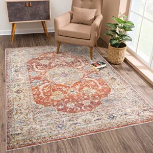 bloom rugs caria washable non-slip 8x10 rug - orange/olive beige traditional area rug for living room, bedroom, dining room, and kitchen - exact size: 7'8" x 10'