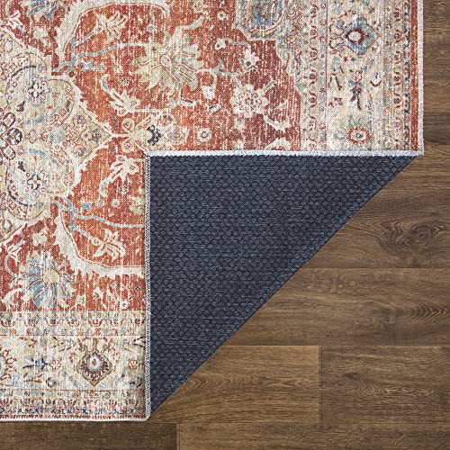 Bloom Rugs Caria Washable Non-Slip 8x10 Rug - Orange/Olive Beige Traditional Area Rug for Living Room, Bedroom, Dining Room, and Kitchen - Exact Size: 7'8" x 10'