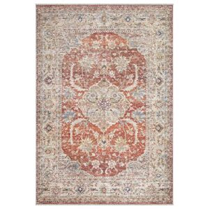 Bloom Rugs Caria Washable Non-Slip 8x10 Rug - Orange/Olive Beige Traditional Area Rug for Living Room, Bedroom, Dining Room, and Kitchen - Exact Size: 7'8" x 10'