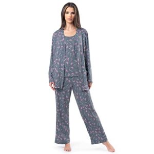 fruit of the loom women's breathable tank top, pant, and cardigan sleep set, floral print, 3x