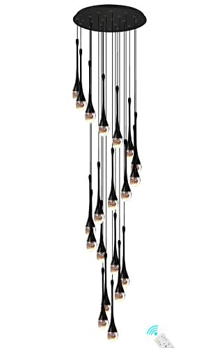 ykolupty 138'' High Black 20Lights Spiral Staircase Pendant Chandelier Lampara de Living Room Ceiling Crystal Chandeliers Foyer Entrance Crystal Chandelier Raindrops Bubble LED 2700-6000K Dimmable