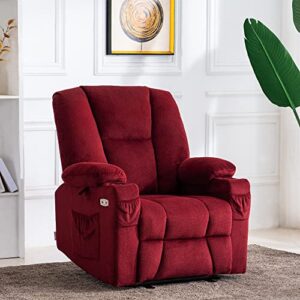 MCombo Fabric Electric Power Recliner Chair with Heat and Massage, Cup Holders, USB Ports, Powered Reclining for Living Room 8015 (Not Lift Chair) (Burgundy, Single Recliner)