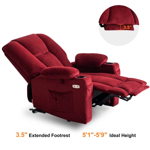 MCombo Fabric Electric Power Recliner Chair with Heat and Massage, Cup Holders, USB Ports, Powered Reclining for Living Room 8015 (Not Lift Chair) (Burgundy, Single Recliner)