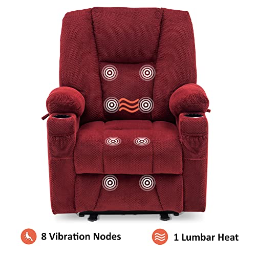 MCombo Fabric Electric Power Recliner Chair with Heat and Massage, Cup Holders, USB Ports, Powered Reclining for Living Room 8015 (Not Lift Chair) (Burgundy, Single Recliner)